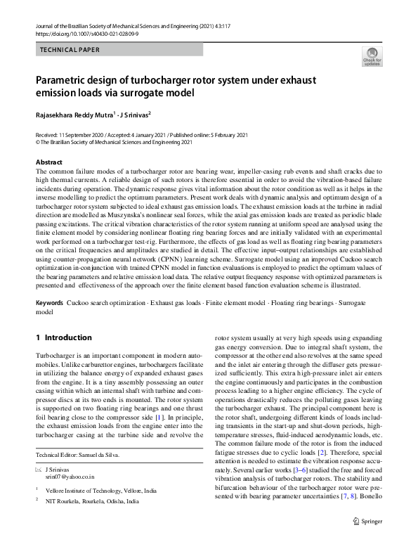 (PDF) Parametric design of turbocharger rotor system under exhaust emission loads via surrogate ...