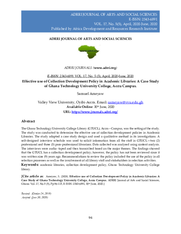 (PDF) Effective use of Collection Development Policy in Academic ...