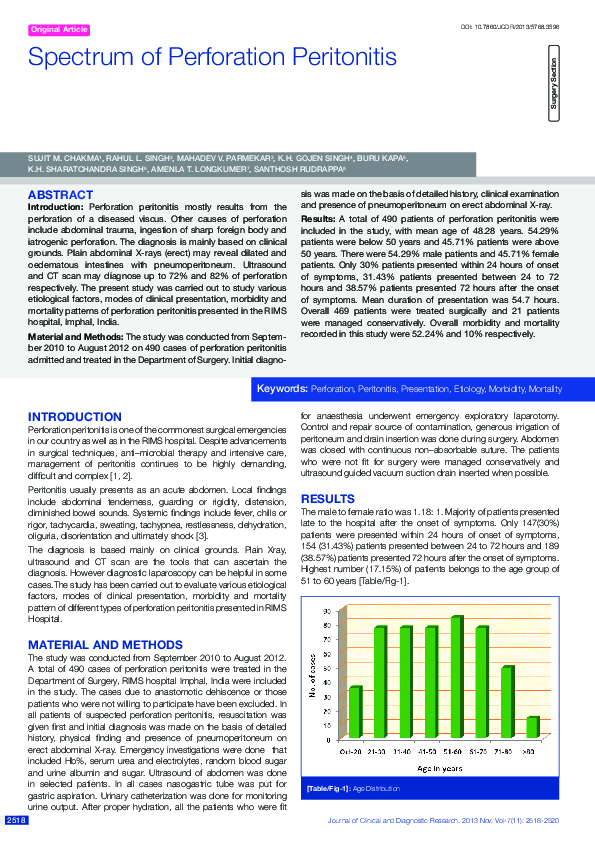 (PDF) Spectrum of Perforation Peritonitis