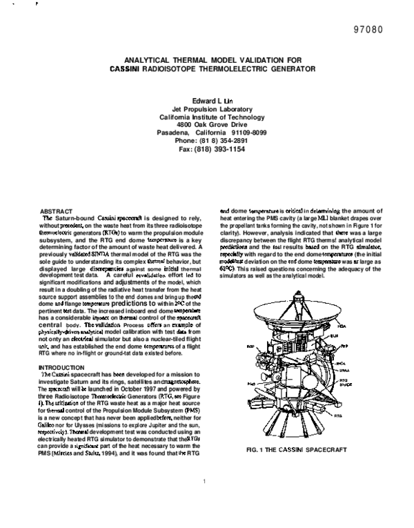 (PDF) Analytical thermal model validation for Cassini radioisotope thermoelectric generator