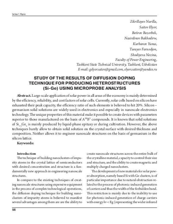 (PDF) STUDY OF THE RESULTS OF DIFFUSION DOPING TECHNIQUE FOR PRODUCING HETEROSTRUCTURES (Si-Ge ...