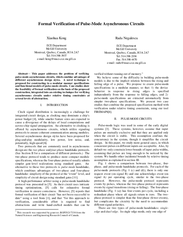 (PDF) Formal verification of pulse-mode asynchronous circuits