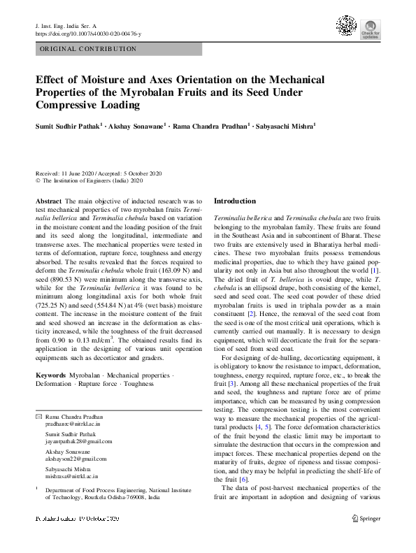 (PDF) Effect of Moisture and Axes Orientation on the Mechanical Properties of the Myrobalan ...