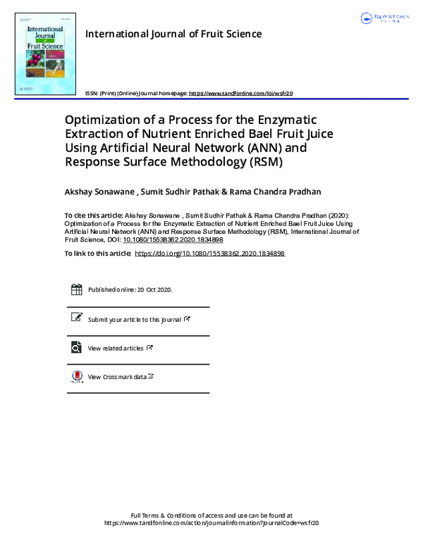 Pdf Optimization Of A Process For The Enzymatic Extraction Of Nutrient Enriched Bael Fruit