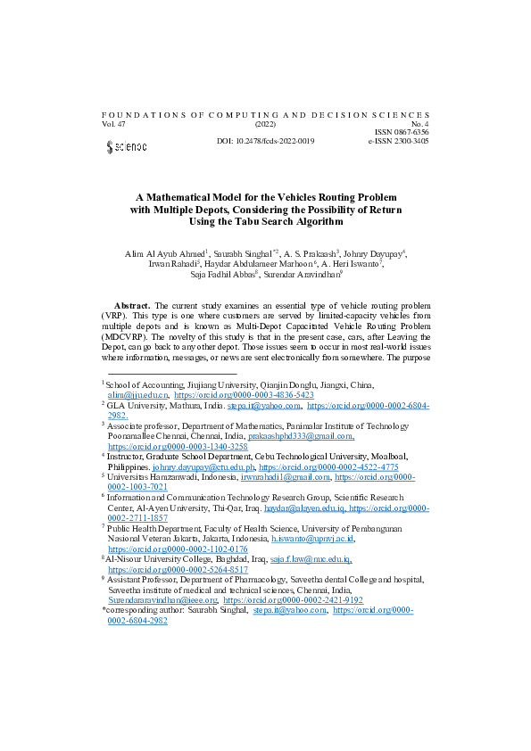 Pdf A Mathematical Model For The Vehicles Routing Problem With