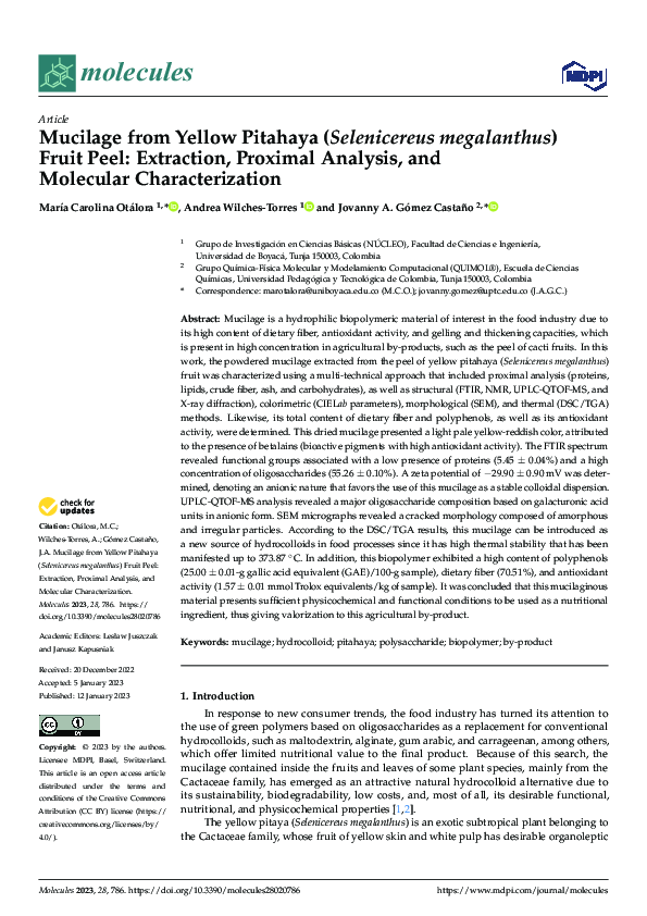 (PDF) Mucilage from Yellow Pitahaya (Selenicereus megalanthus) Fruit ...