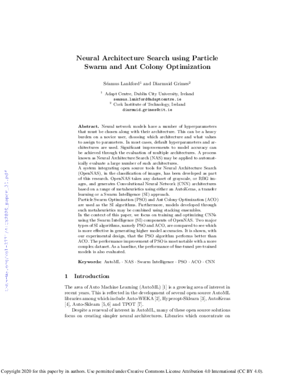 (PDF) Particle Swarm and Ant Colony Optimization for Neural Architecture Search