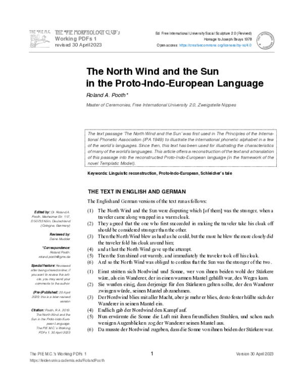 (PDF) The North Wind and the Sun in the Proto-Indo-European Language