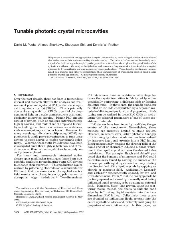 (PDF) Tunable Photonic Crystal Microcavities