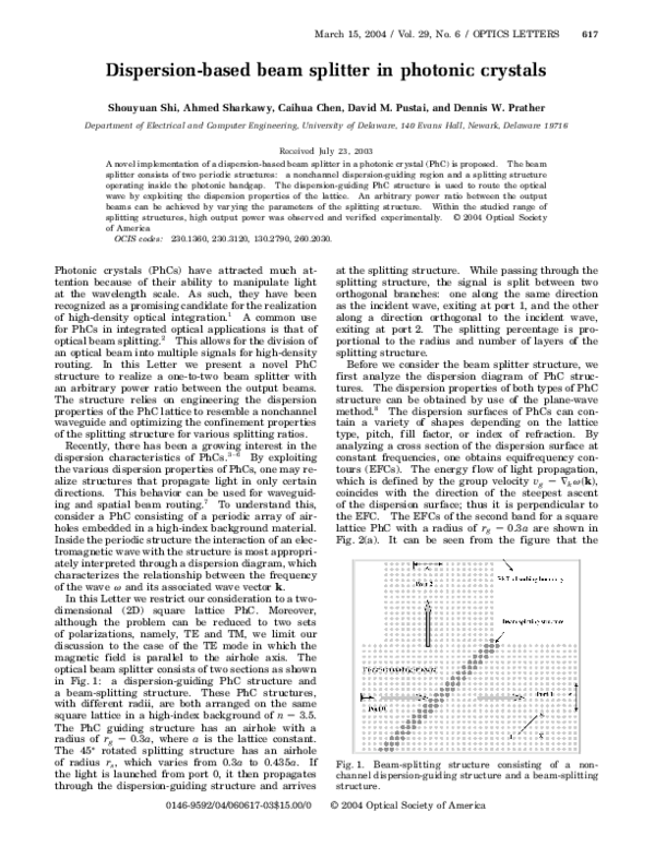 (PDF) Dispersion-based beam splitter in photonic crystals