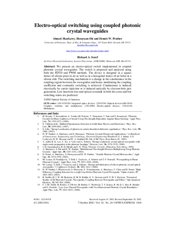 (PDF) Electro-optical switching using coupled photonic crystal waveguides