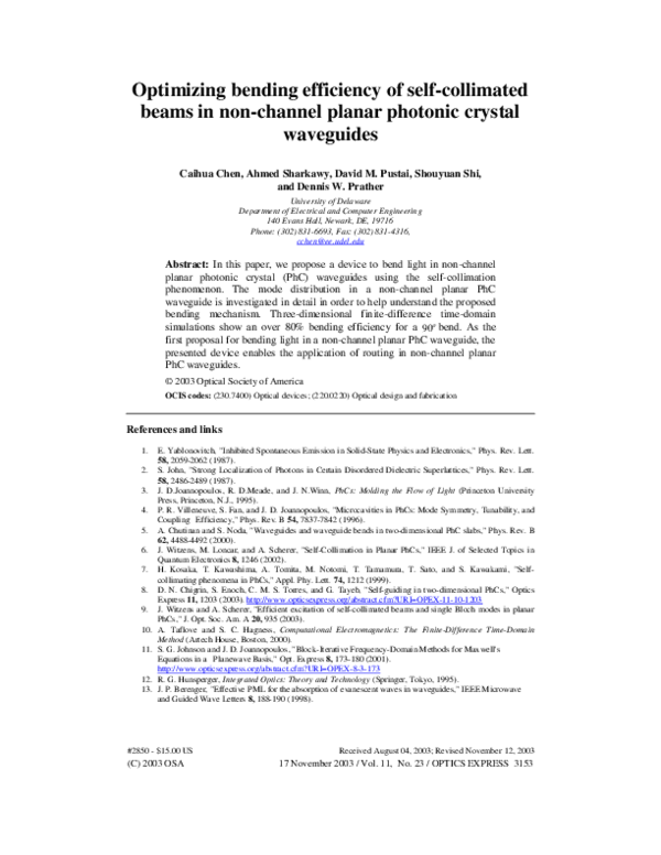 (PDF) Optimizing bending efficiency of self-collimated beams in non ...