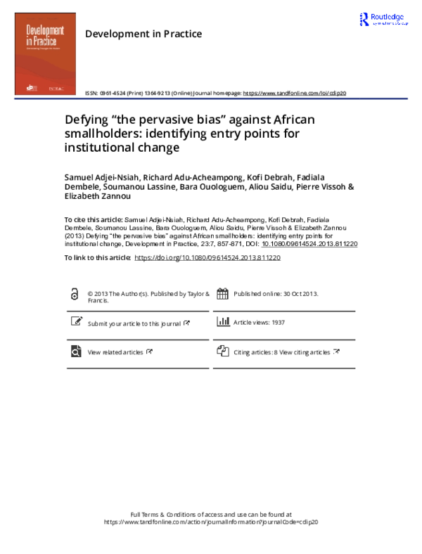 (PDF) Defying “the pervasive bias” against African smallholders: identifying entry points for ...