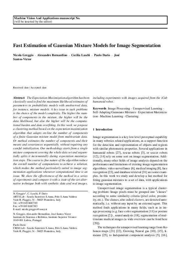 (PDF) Fast estimation of Gaussian mixture models for image segmentation
