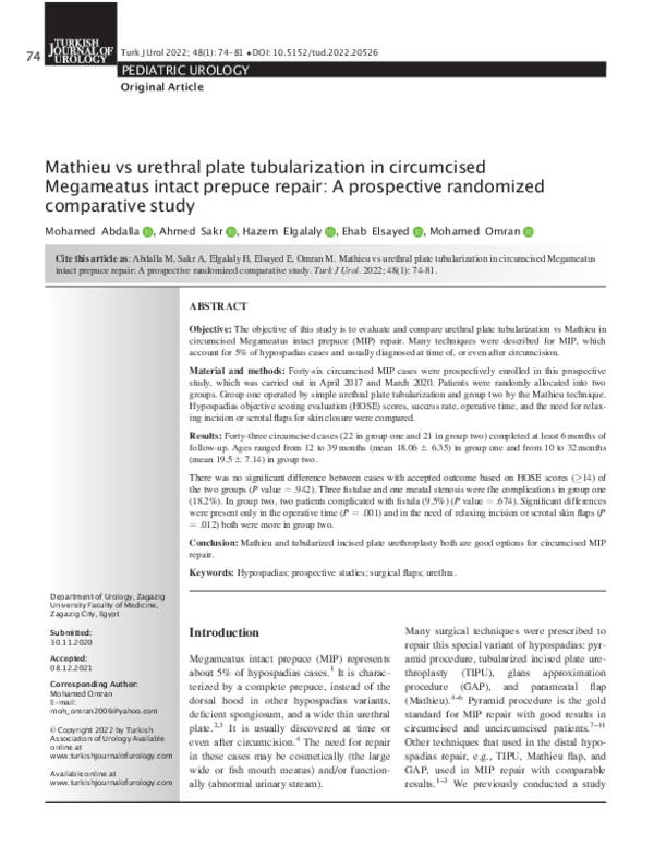 (PDF) Mathieu vs urethral plate tubularization in circumcised ...