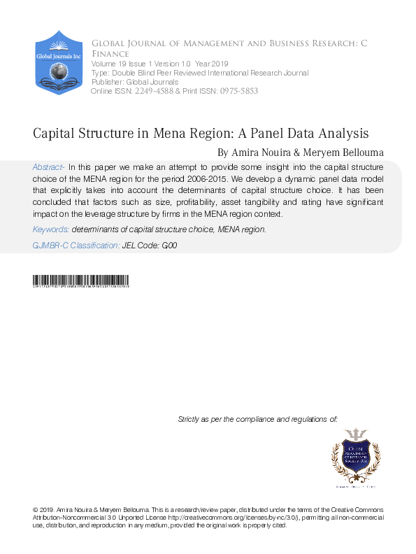 (PDF) Capital Structure in Mena Region: A Panel Data Analysis