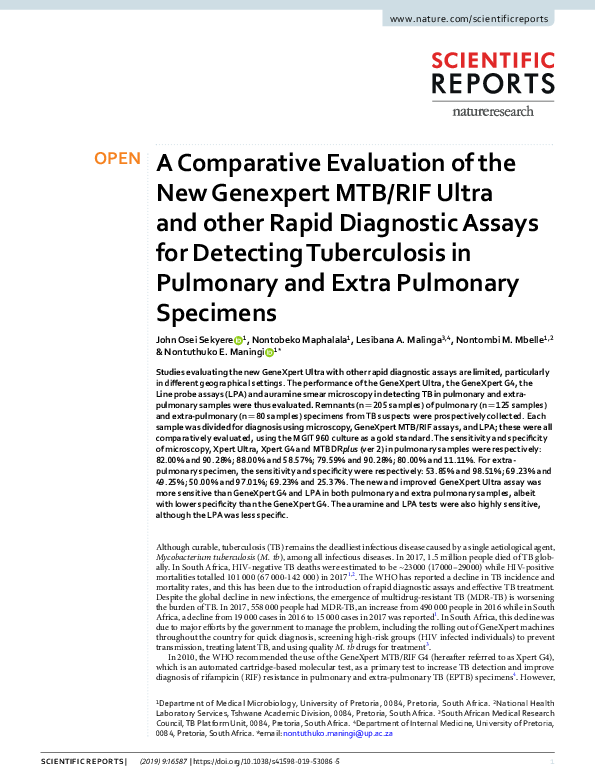 (PDF) A Comparative Evaluation of the New Genexpert MTB/RIF Ultra and ...