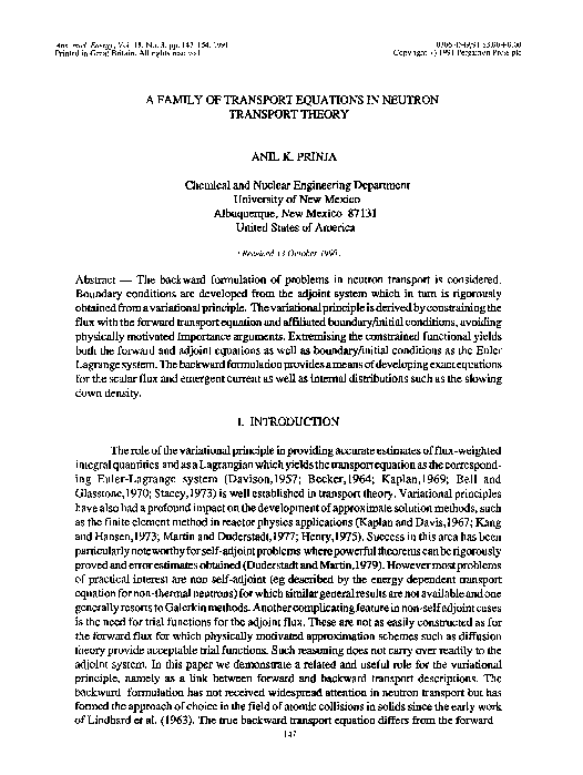 (PDF) A family of transport equations in neutron transport theory