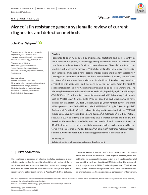 (PDF) Mcr colistin resistance gene: a systematic review of current ...