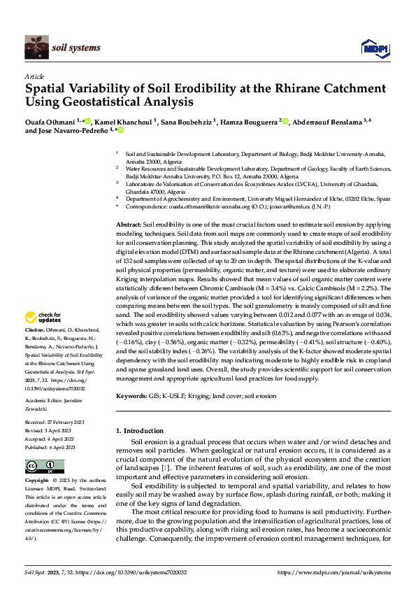 (PDF) Spatial Variability of Soil Erodibility at the Rhirane Catchment Using Geostatistical Analysis