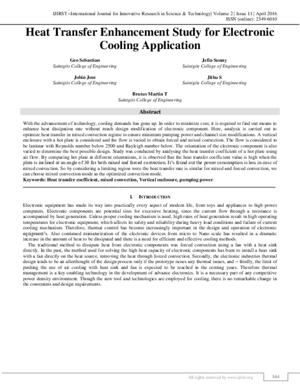 (PDF) Heat Transfer Enhancement Study for Electronic Cooling Application