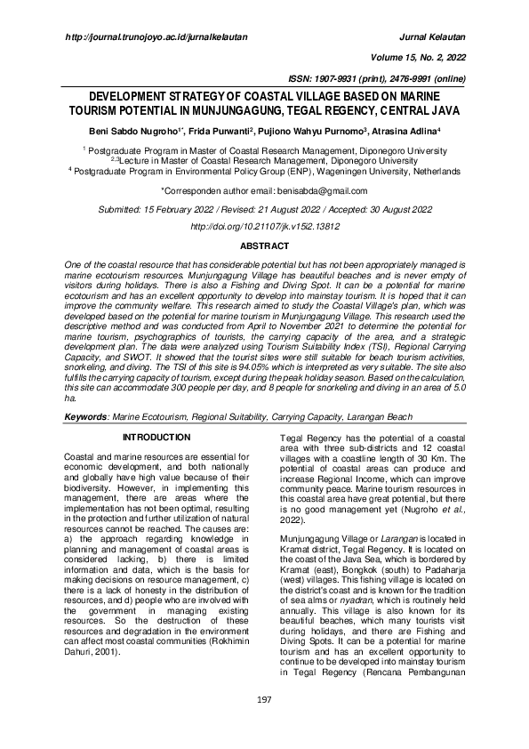 (PDF) Development Strategy Of Coastal Village Based On Marine Tourism ...