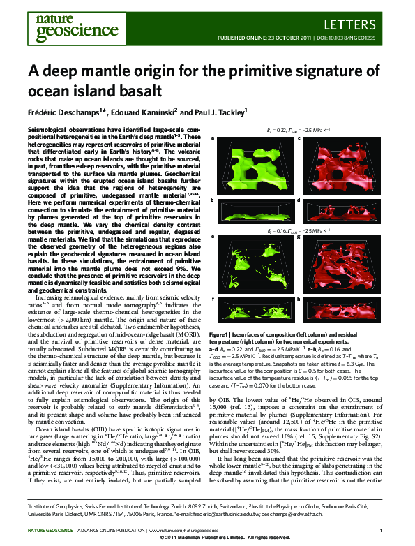 (PDF) A deep mantle origin for the primitive signature of ocean island ...