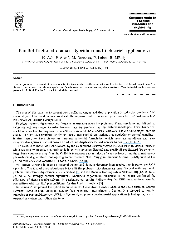 Pdf Parallel Frictional Contact Algorithms And Industrial