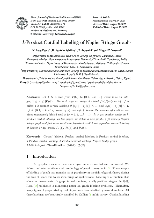 (PDF) k-Product Cordial Labeling of Napier Bridge Graphs