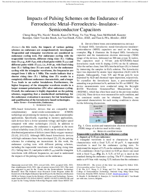 (PDF) Impacts of Pulsing Schemes on the Endurance of Ferroelectric Metal-Ferroelectric-Insulator ...