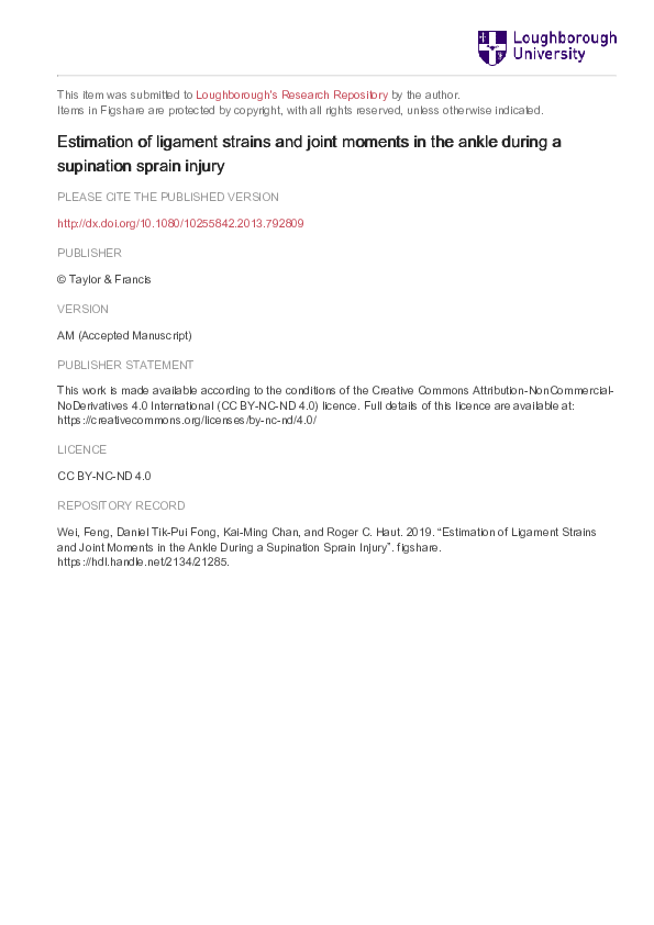 (PDF) Estimation of ligament strains and joint moments in the ankle ...