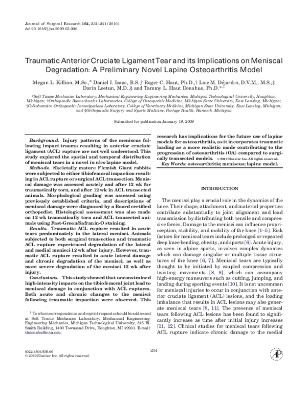 (PDF) Traumatic Anterior Cruciate Ligament Tear and its Implications on ...