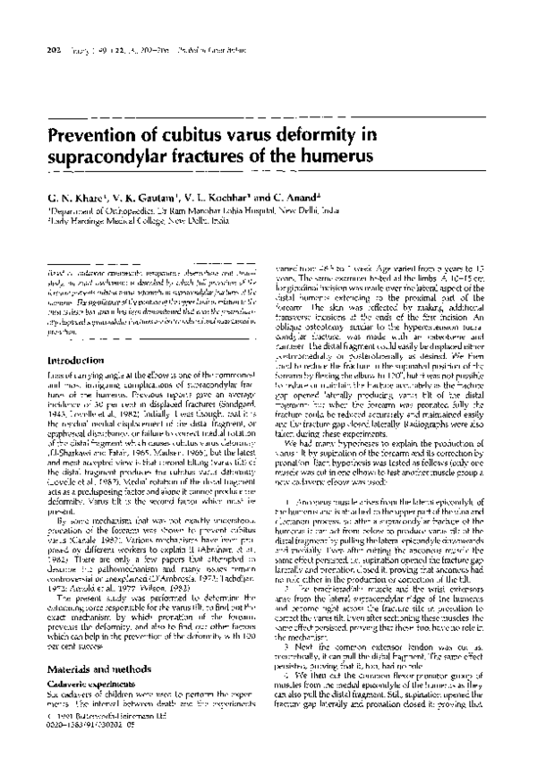 (PDF) Prevention of cubitus varus deformity in supracondylar fractures ...