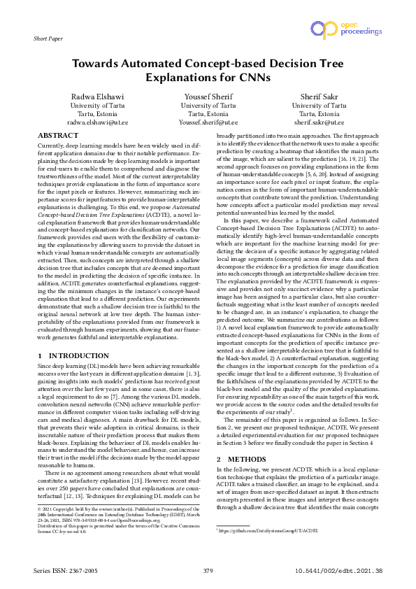 (PDF) Towards Automated Concept-based Decision TreeExplanations for CNNs