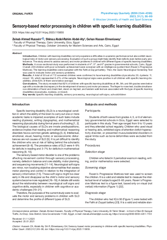 (PDF) Sensory-based motor processing in children with specific learning ...
