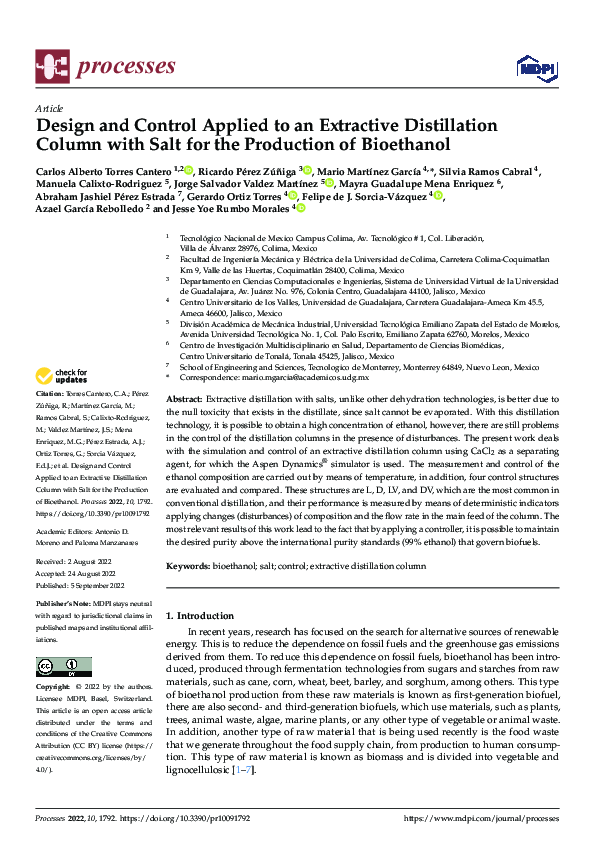 Design And Control Applied To An Extractive Distillation Column With Salt For The Production Of