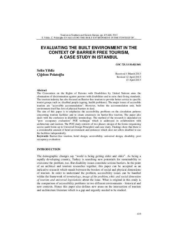 (PDF) Evaluating the Built Environment in the Context of Barrier Free Tourism - A Case Study in ...
