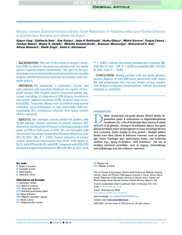 (PDF) Biopsy Versus Subtotal Versus Gross Total Resection in Patients ...
