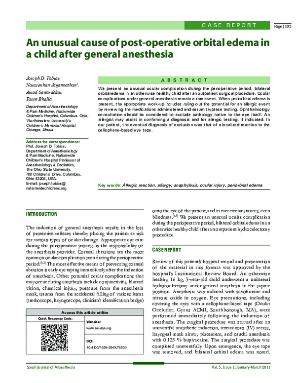 (PDF) An unusual cause of post-operative orbital edema in a child after ...