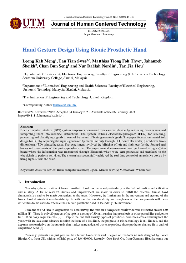 (PDF) Hand Gesture Design Using Bionic Prosthetic Hand