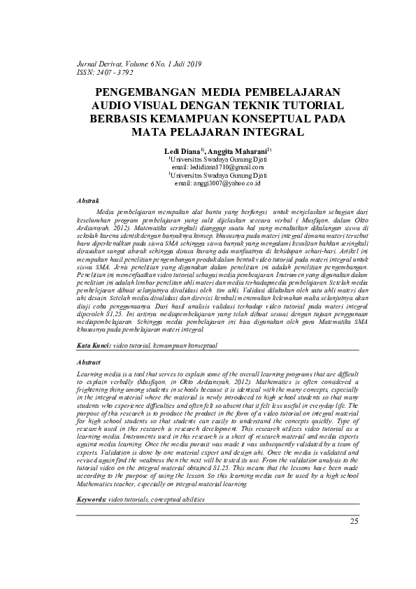 (PDF) Pengembangan Media Pembelajaran Audio Visual Dengan Teknik Tutorial Berbasis Kemampuan ...