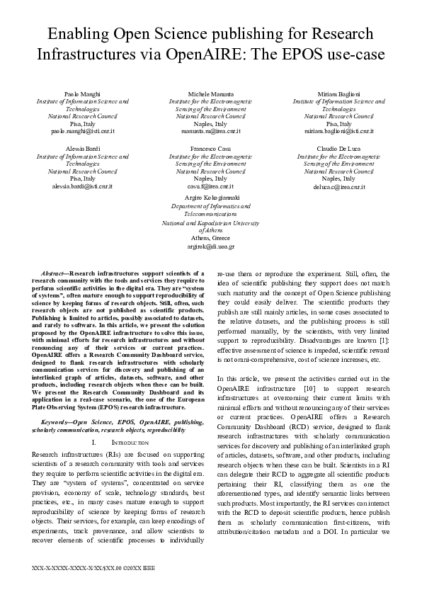 (PDF) Enabling Open Science publishing for Research Infrastructures via ...