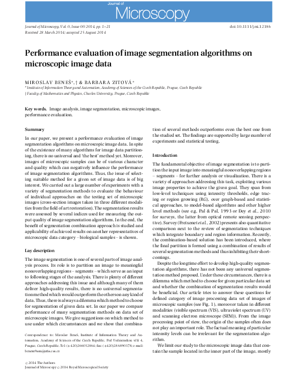 Pdf Performance Evaluation Of Image Segmentation Algorithms On Microscopic Image Data