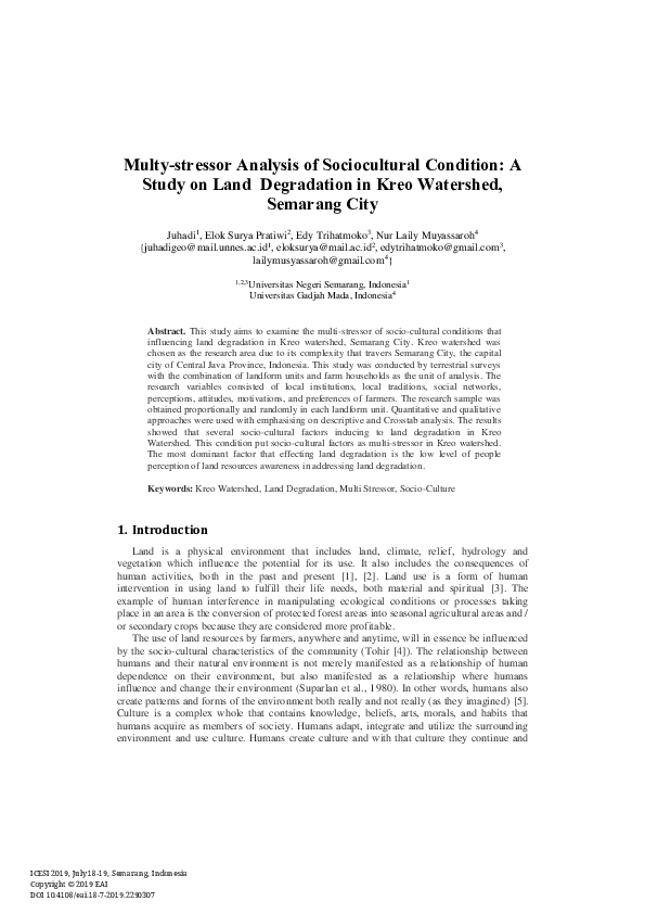 (PDF) Multy-stressor Analysis of Sociocultural Condition: A Study on Land Degradation in Kreo ...