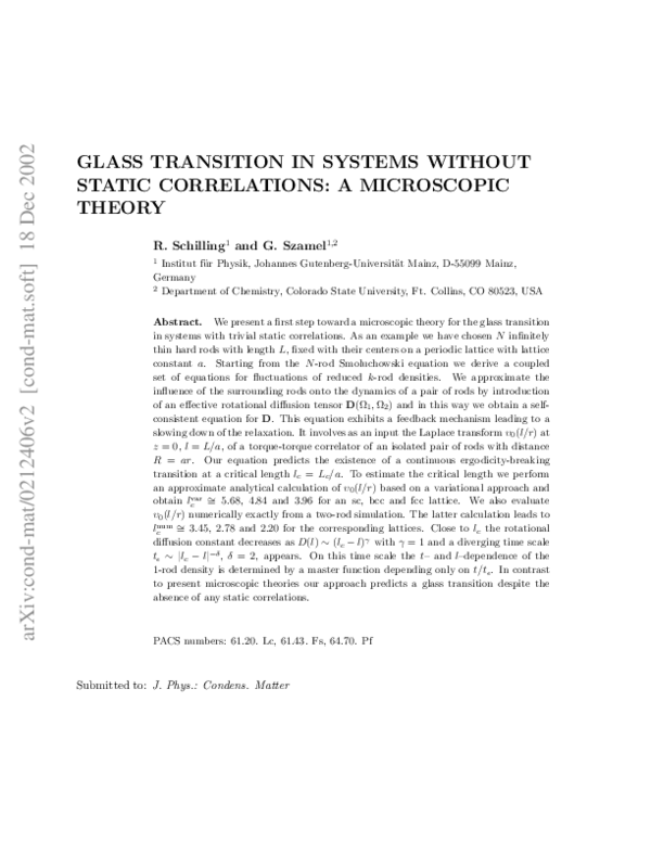 (PDF) Glass transition in systems without static correlations: a microscopic theory