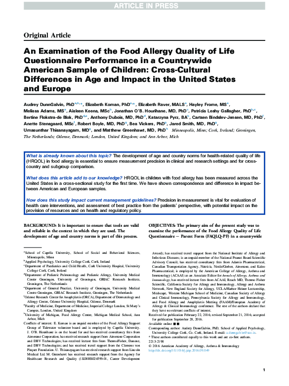 (PDF) An Examination of the Food Allergy Quality of Life Questionnaire ...