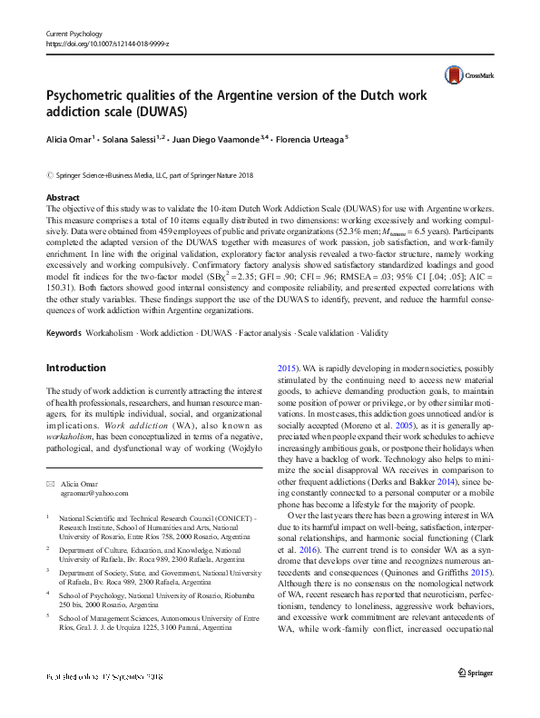 (PDF) Psychometric qualities of the Argentine version of the Dutch work ...