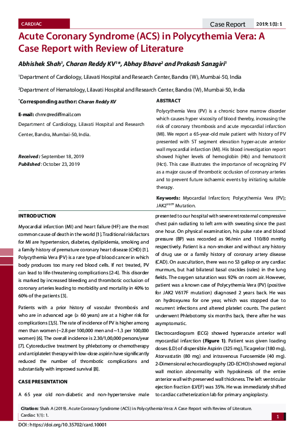 (PDF) Acute Coronary Syndrome (ACS) in Polycythemia Vera: A Case Report ...