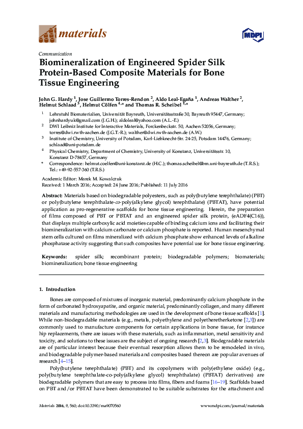 (PDF) Biomineralization of Engineered Spider Silk Protein-Based ...