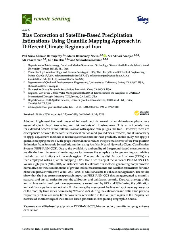Pdf Bias Correction Of Satellite Based Precipitation Estimations Using Quantile Mapping
